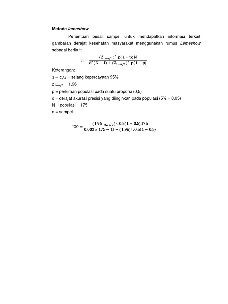Menghitung Ukuran Sampel Menggunakan Rumus Lemeshow untuk Survei ...