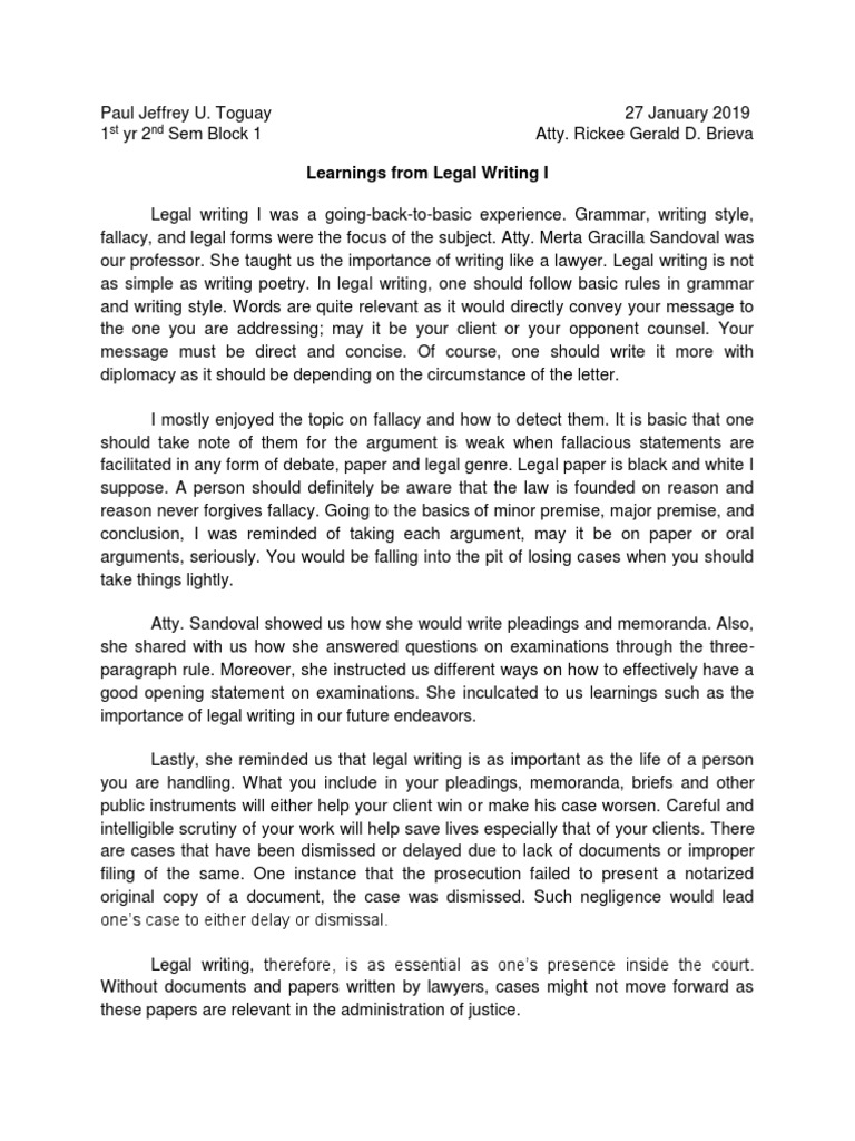 Legal Writing 1 Assigment 001 | PDF | Lawyer | Argument