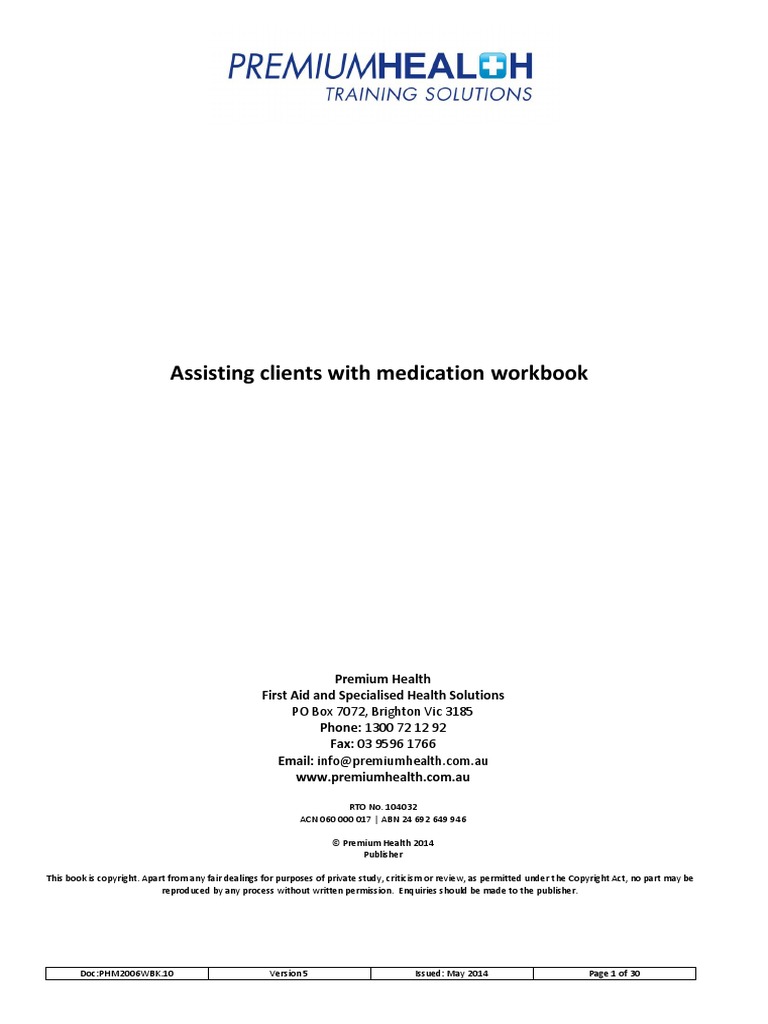 Assisting Clients With Medication Workbook PHM2006WBK.10 | PDF ...