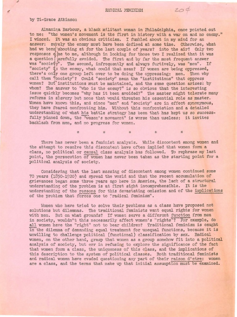 ATKINSON, Ti-Grace. Radical Feminism. 1968 | PDF | Reproduction | Human