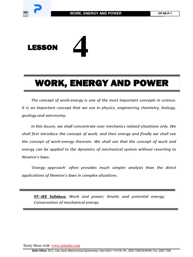 Work, Energy and Power | PDF | Potential Energy | Kinetic Energy