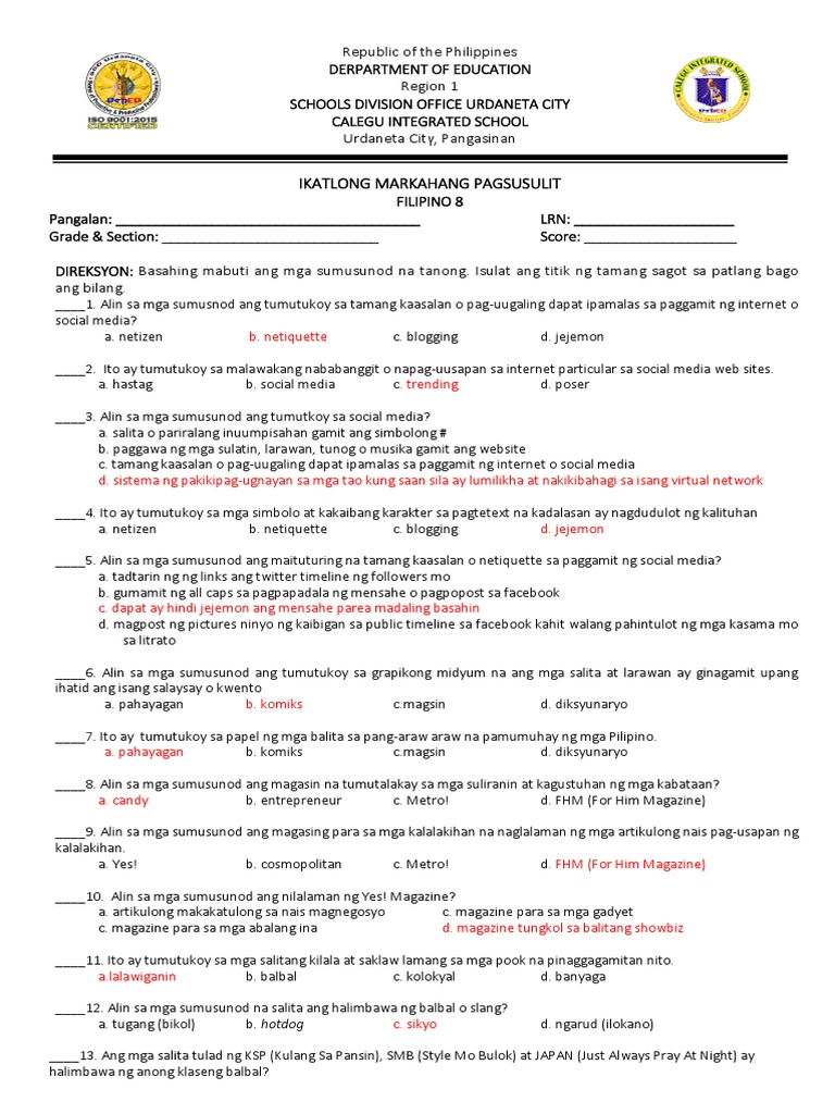 Filipino 8 3qa | PDF