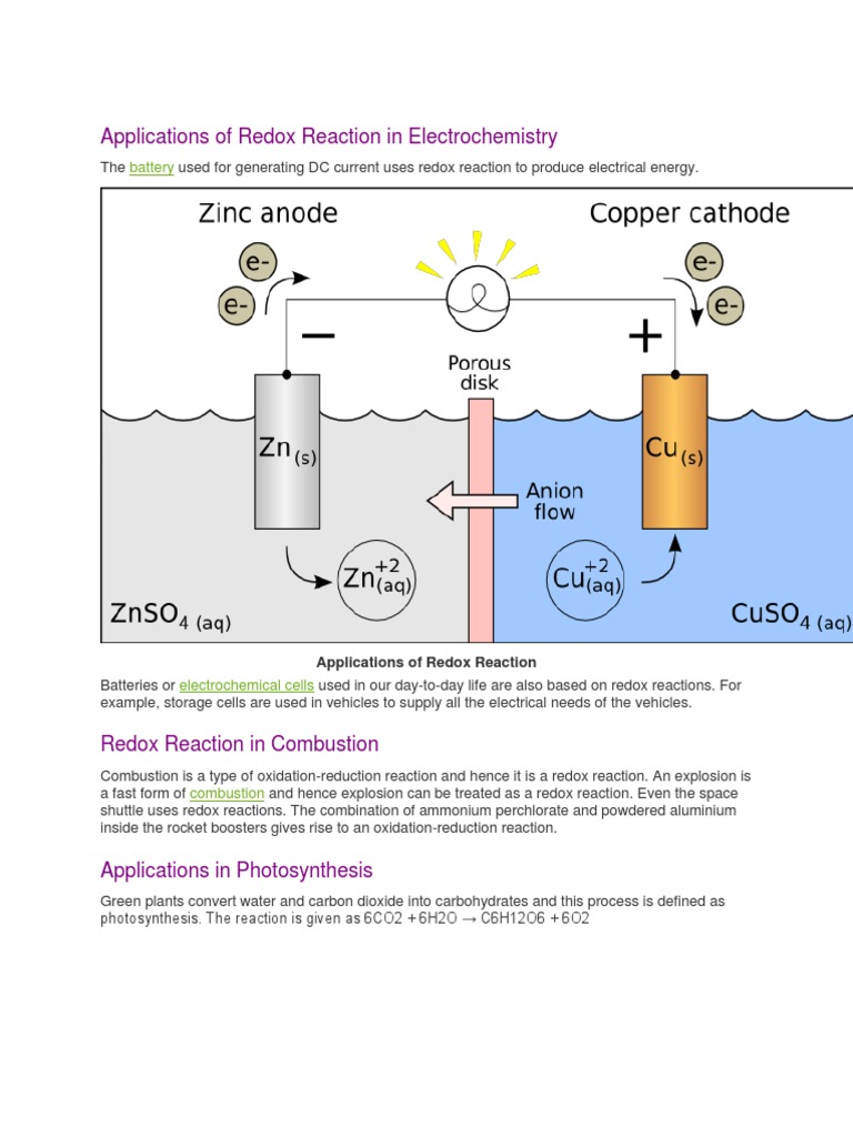Applications of Redox Reaction in Electrochemistry | PDF | Redox ...