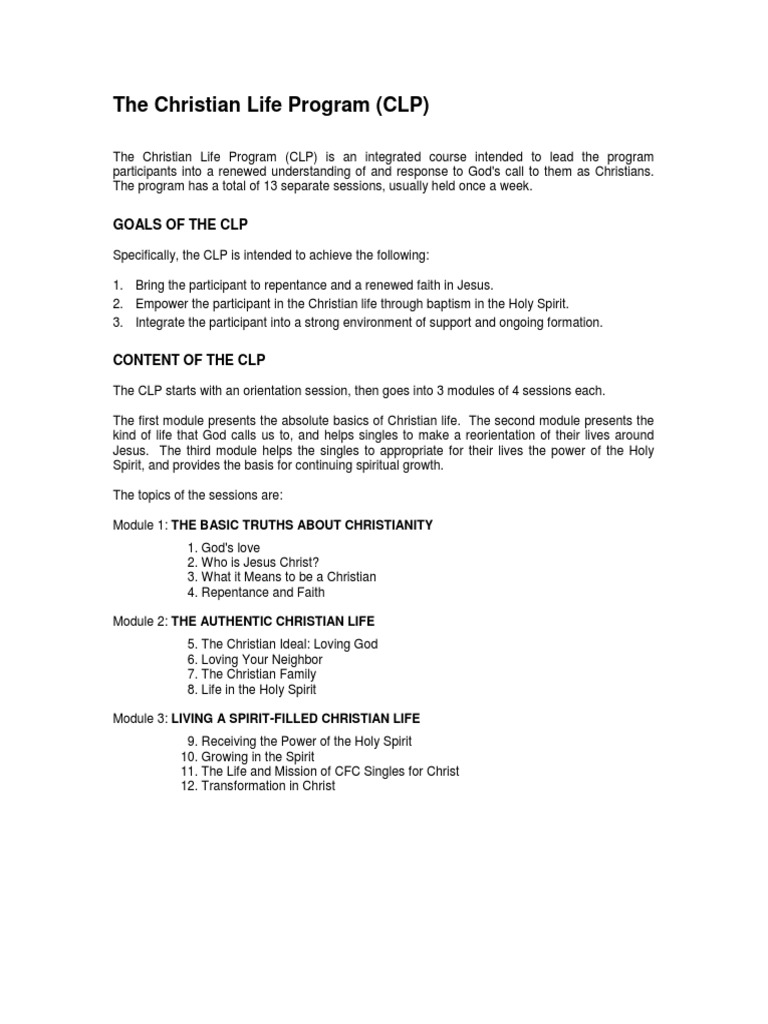 The Christian Life Program - Participants Outline | PDF | Jesus ...