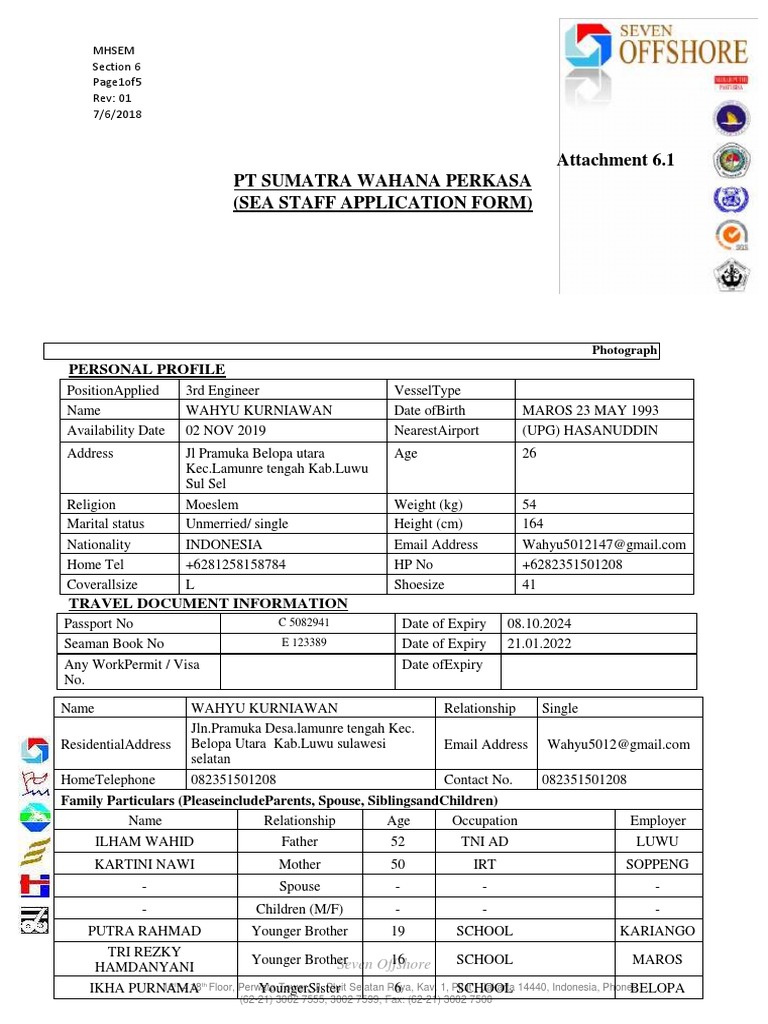 Contoh CV Seven Ofshore | PDF | Shipping | Water Transport