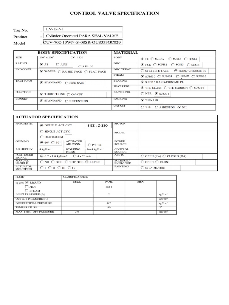 Control Valve Specification PDF | PDF | Valve | Actuator