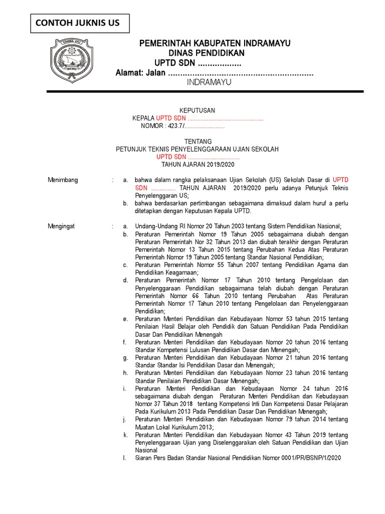 Contoh Juknis US SD 2020 | PDF