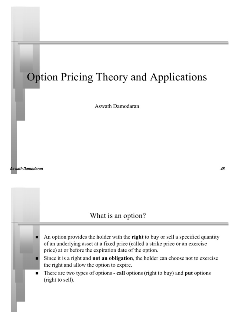 Option Pricing Theory and Applications: Aswath Damodaran | PDF | Put ...