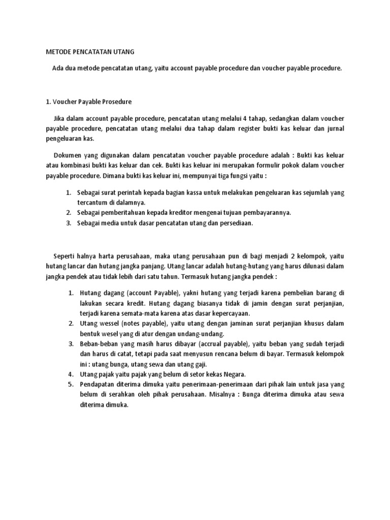METODE PENCATATAN UTANG Word | PDF