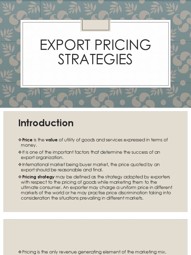 Export Pricing Strategies | PDF | Pricing | Exports