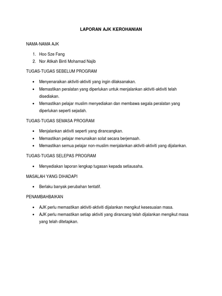 Program 3D - Laporan Ajk Kerohanian | PDF