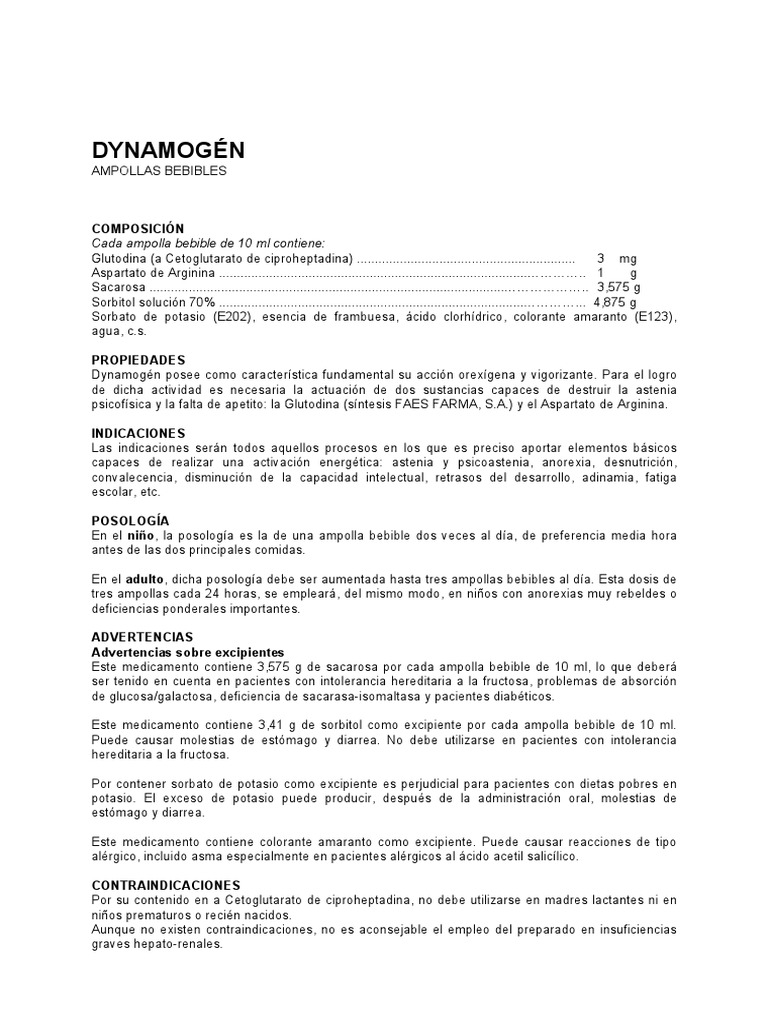 Prospecto Dynamogén | PDF | Medicamentos con receta | Antidepresivo