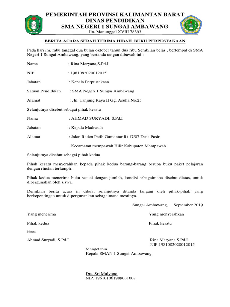 Berita Acara Hibah Template | PDF