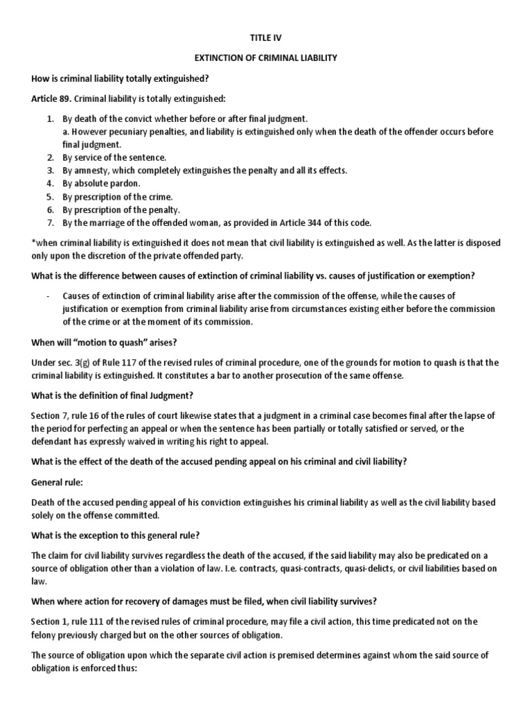 Extinction of Criminal Liability Explained | PDF | Criminal Procedure ...