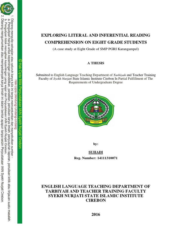 EXPLORING LITERAL AND INFERENTIAL READING COMPREHENSION ON EIGHT GRADE ...