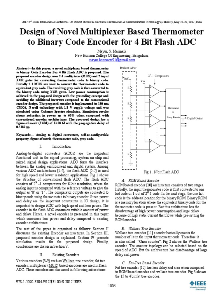 Thermometer To Binary Code Endoder For 4 Bit Flash ADC | PDF | Analog ...