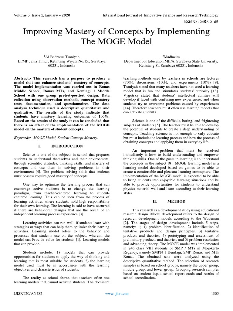 Improving Mastery of Concepts by Implementing The MOGE Model | PDF ...
