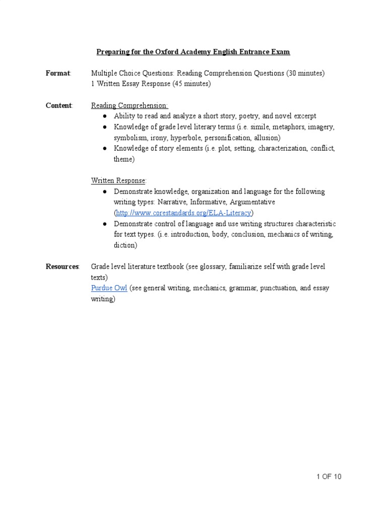 Entrance Exam Study Guide | PDF | Essays | Test (Assessment)