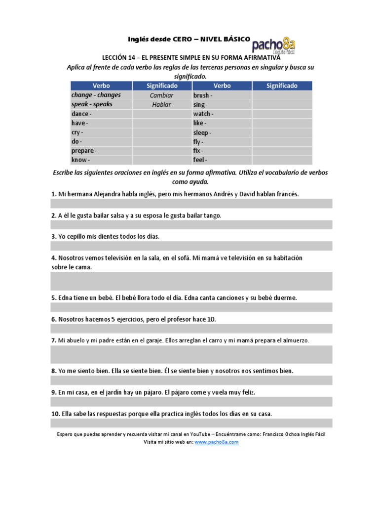 Lección 14 - El Presente Simple y Sus Reglas | PDF | Idiomas ...