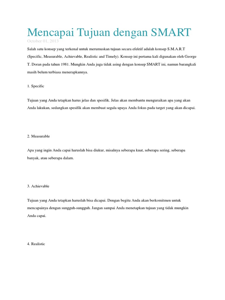 Tujuan Efektif dengan Metode SMART | PDF | Bisnis | Pengembangan Diri