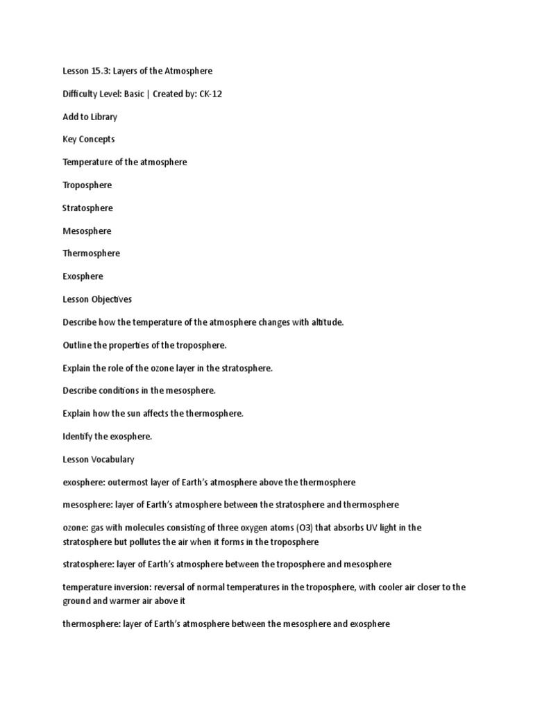 Activity and Lesson Plan in Layers of Atmosphere | PDF | Stratosphere ...