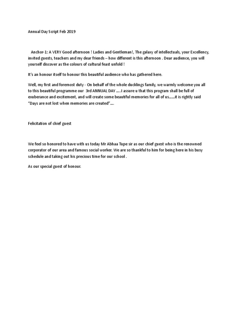 Annual Day Script 2019 | PDF