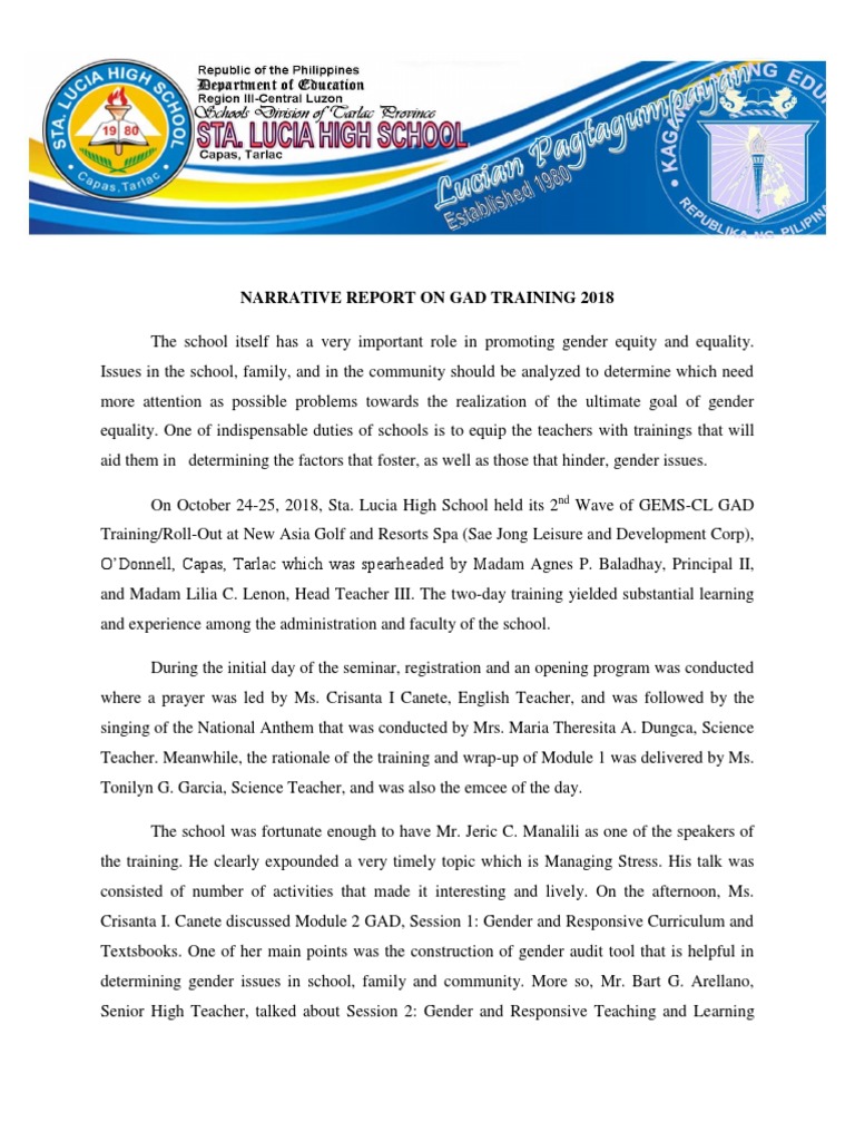 Narrative Report On Gad Training 2018 | PDF
