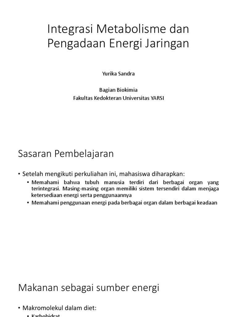 Integrasi Metabolisme Dan Pengadaan Energi Jaringan | PDF