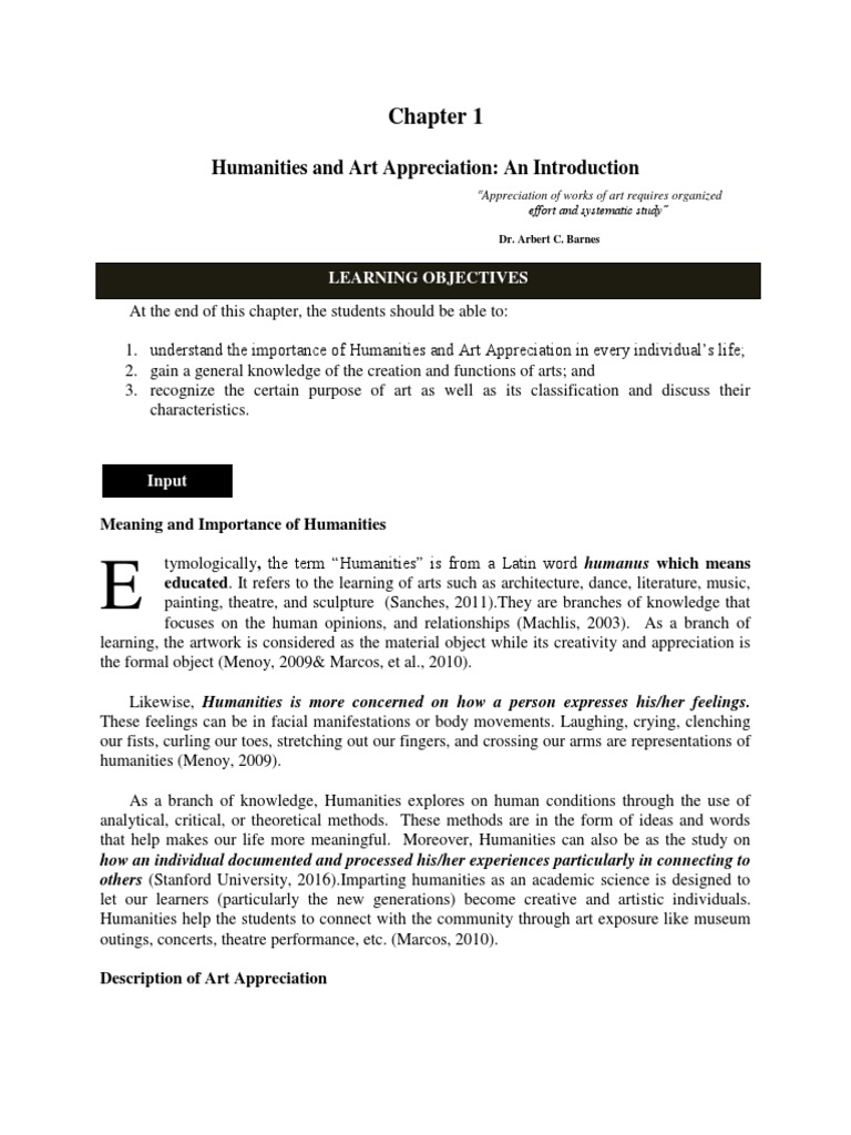 Chapter 1 Handout - The Meaning and Importance of Arts | PDF
