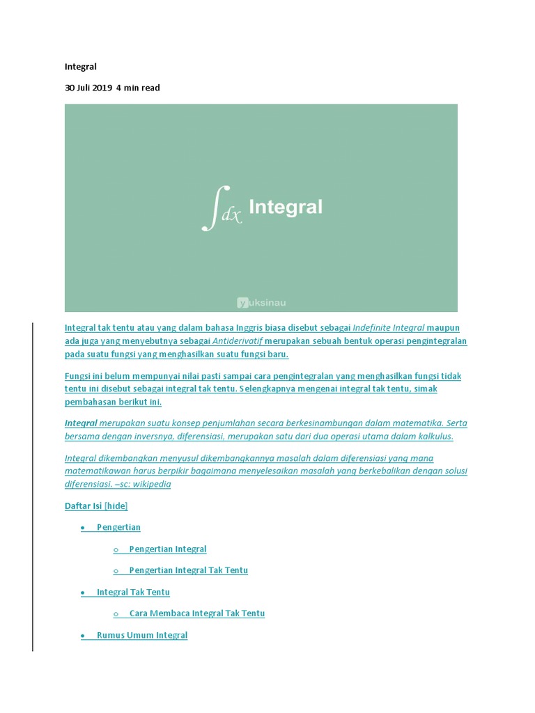 Pengertian dan Contoh Integral Tak Tentu | PDF | Metode & Bahan Ajar