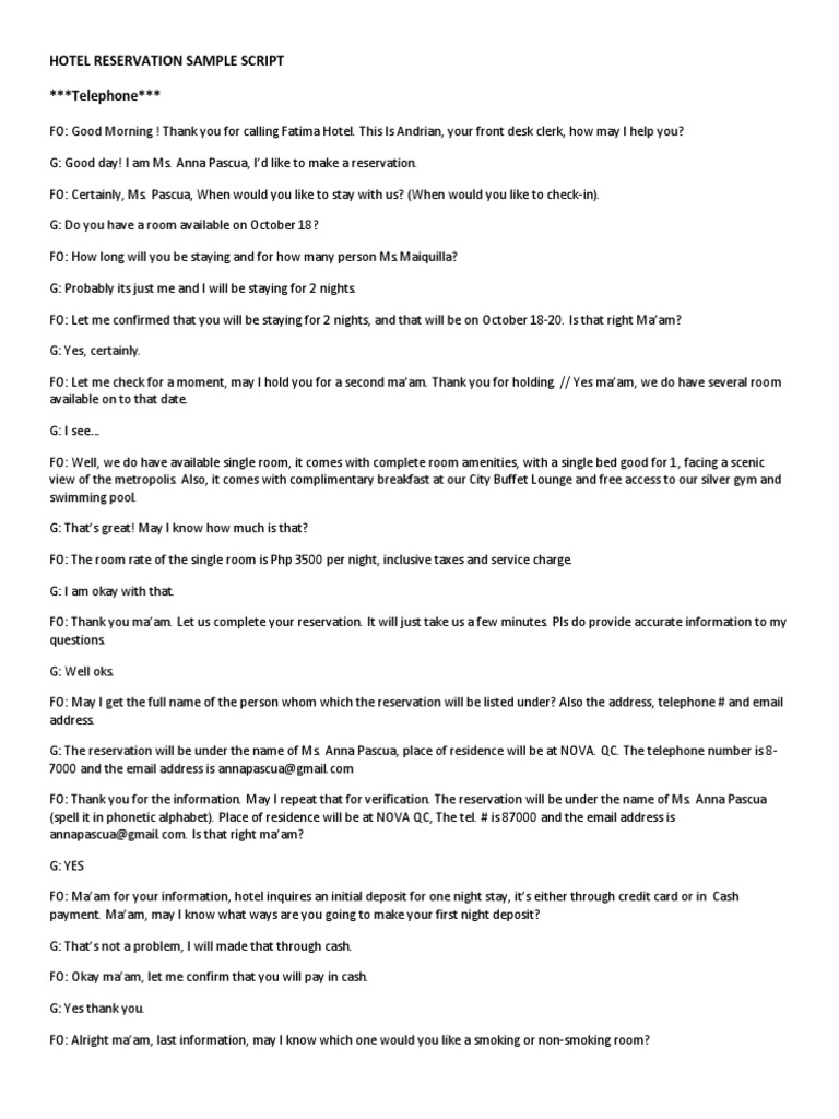 Front Office Script | PDF