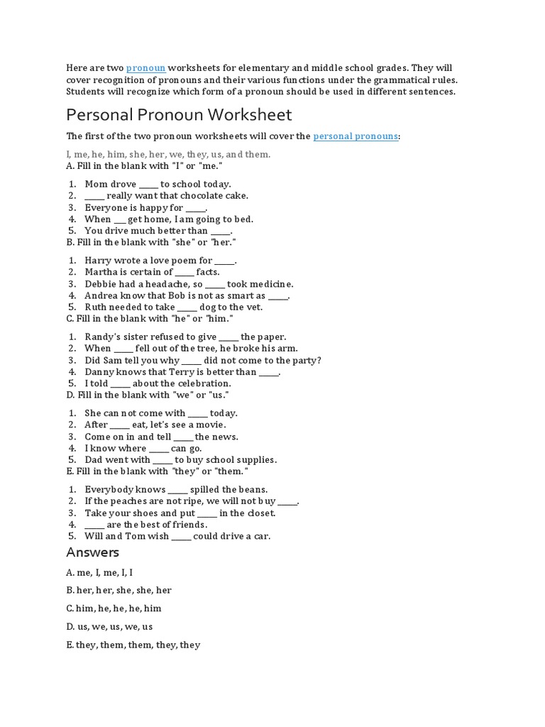 Pronouns Worksheet | PDF