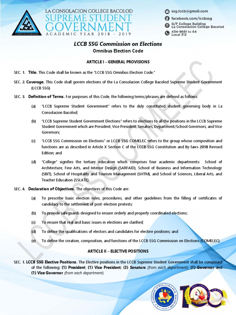 LCCB COMELEC Omnibus Election Code 2019 | PDF