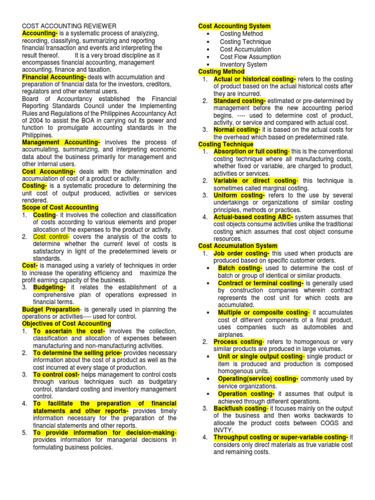 Cost Accounting Reviewer | PDF