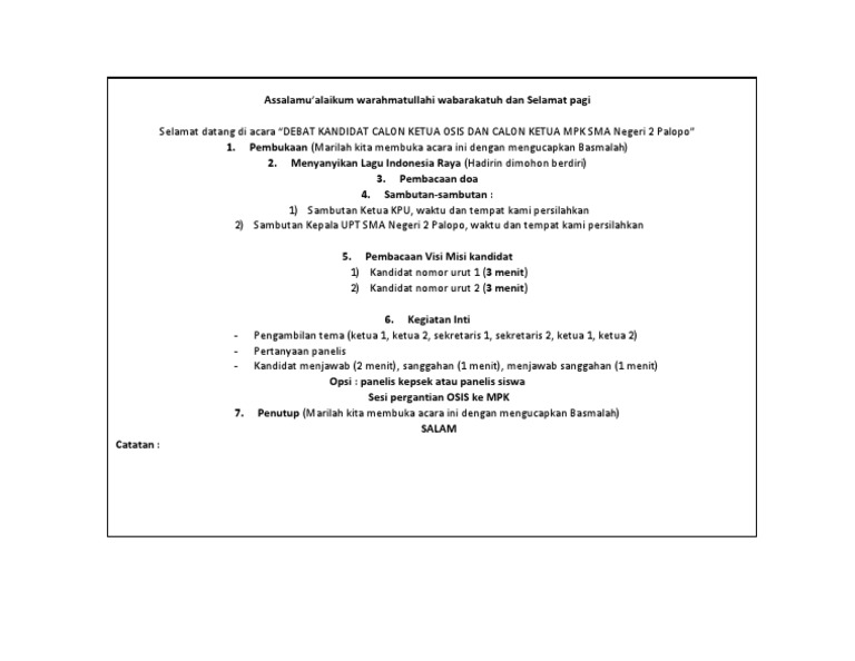 Susunan Acara Debat Calon Ketua OSIS | PDF | Seni & Disiplin Bahasa ...