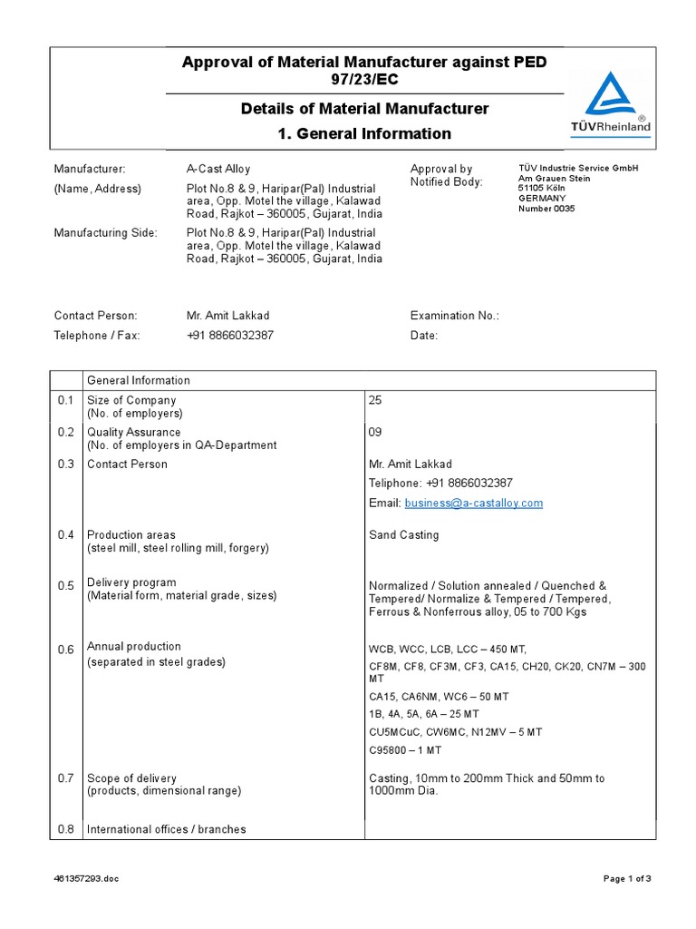 E-100-E-Questionnaire MM-Form1 (1) - Rev4 | PDF