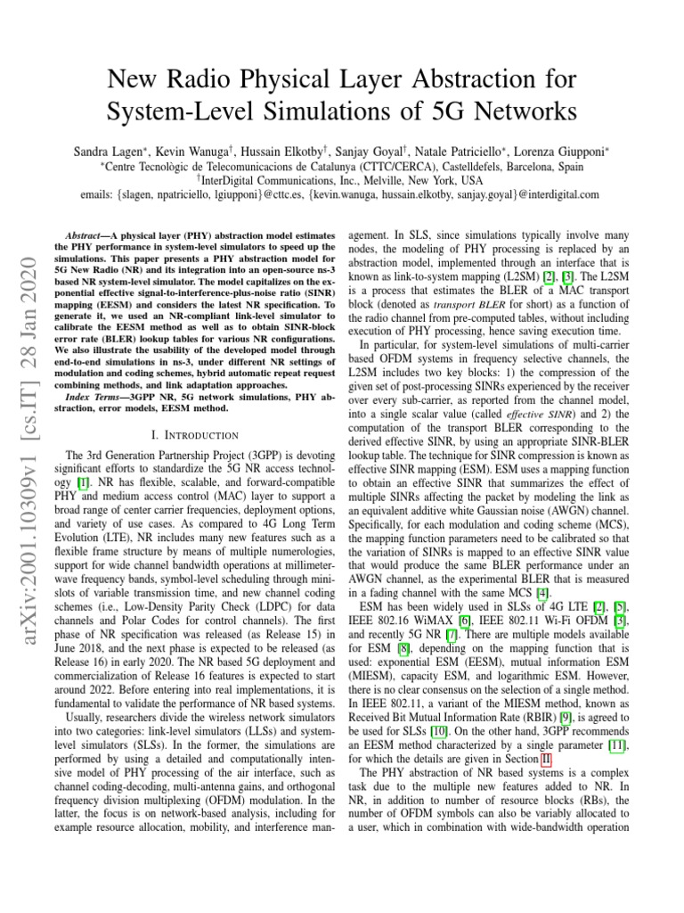 New Radio Physical Layer Abstraction For System-Level Simulations of 5G ...