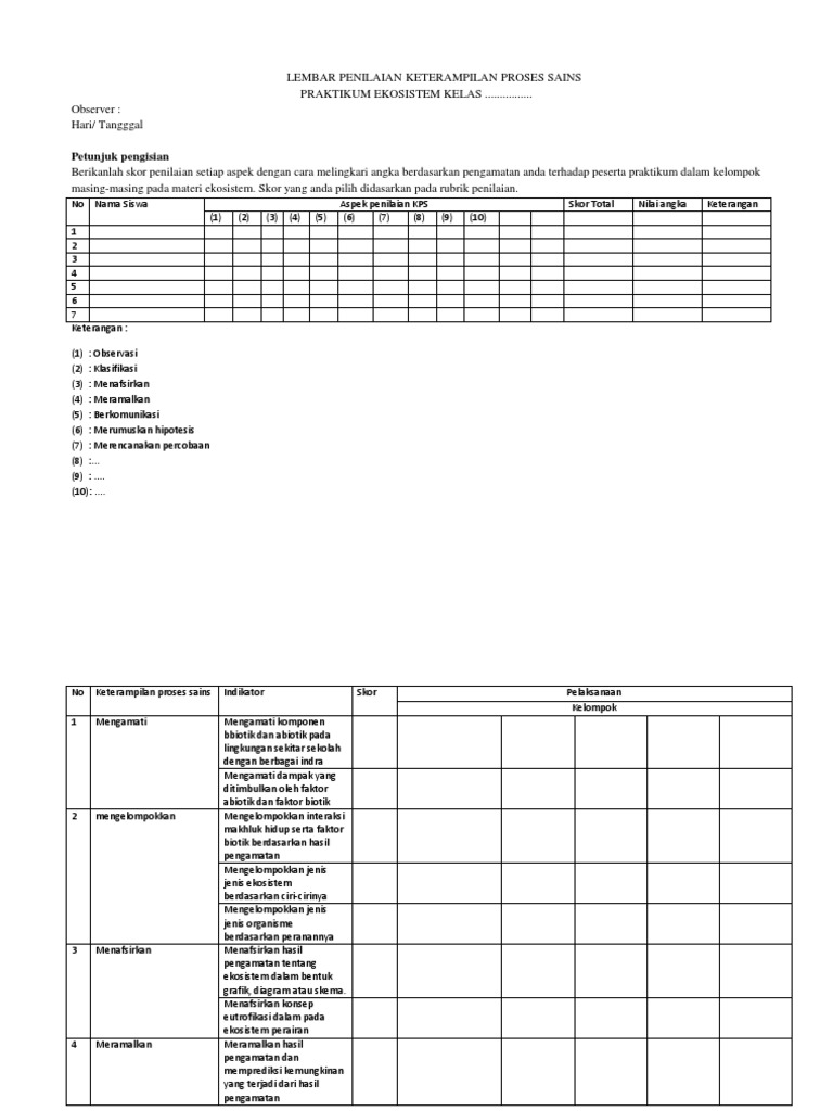 Rubrik Observasi Keterampilan Proses Sains-1 | PDF | Sains & Matematika | Komputer