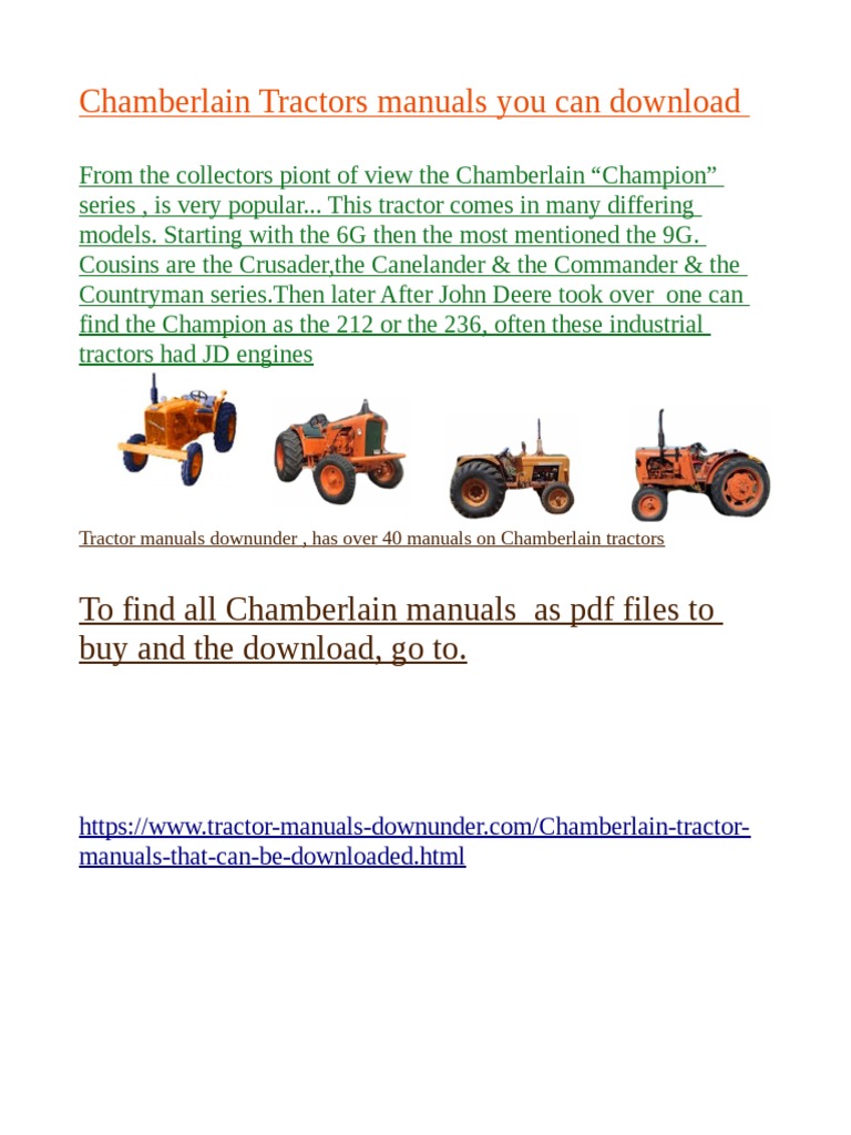 Chamberlain Tractor Manuals PDF Guide | PDF