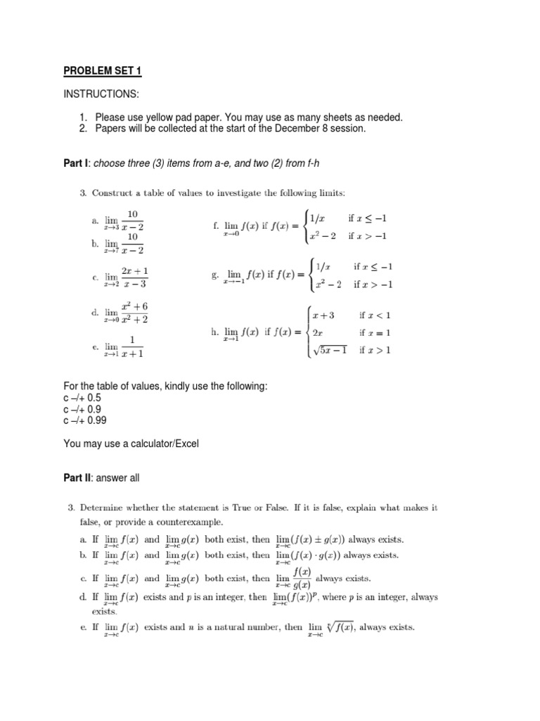 Calculus Probset 1 | PDF