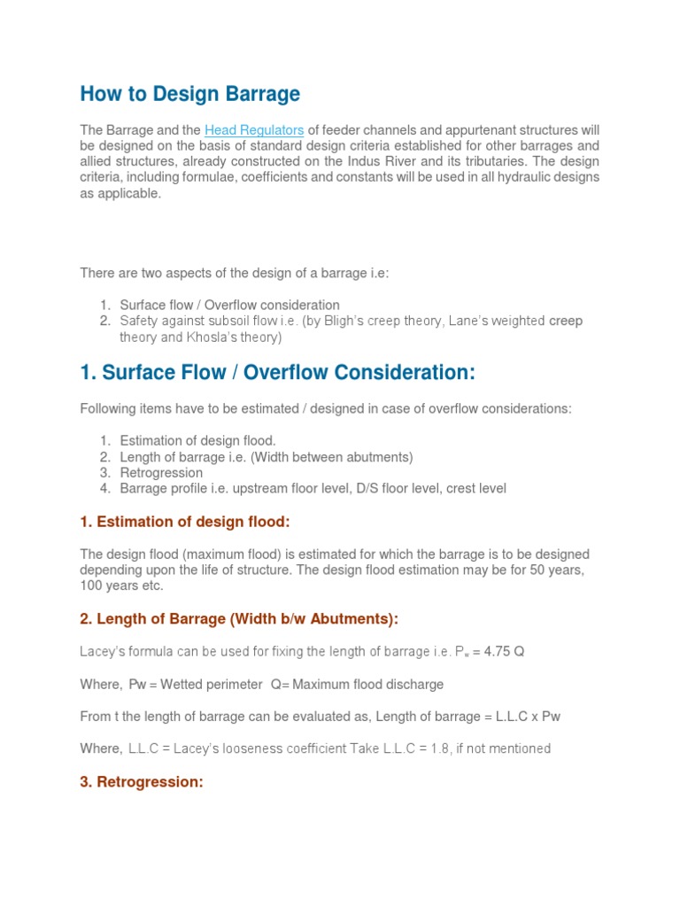 How To Design Barrage | PDF