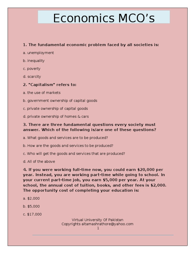 Economics 100 Quiz 1 | PDF