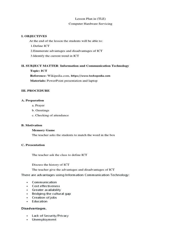 Semi Detailed Lesson Plan in | PDF