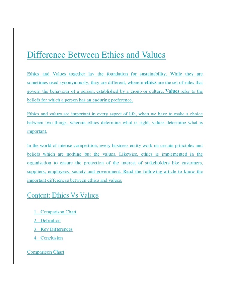 Difference Between Ethics and Values | PDF