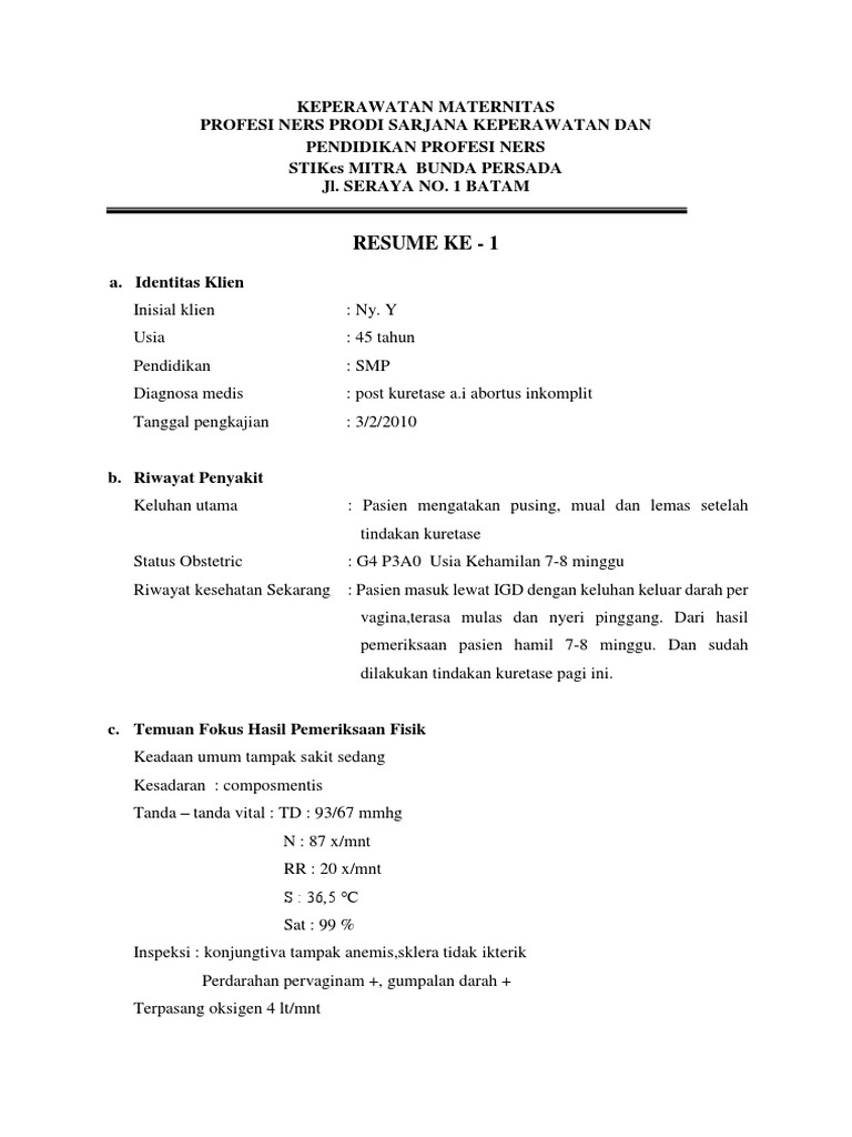 Resume 1 Maternitas VK | PDF