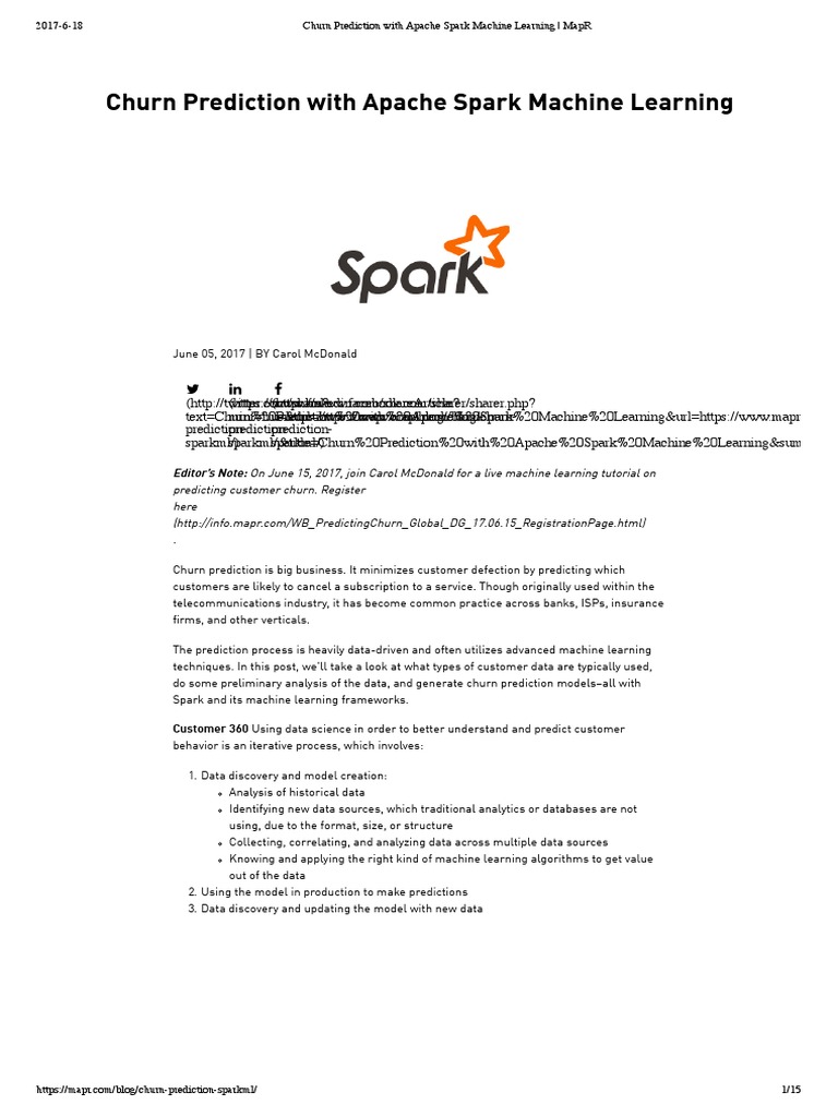 Churn Prediction With Apache Spark Machine Learning - MapR | PDF