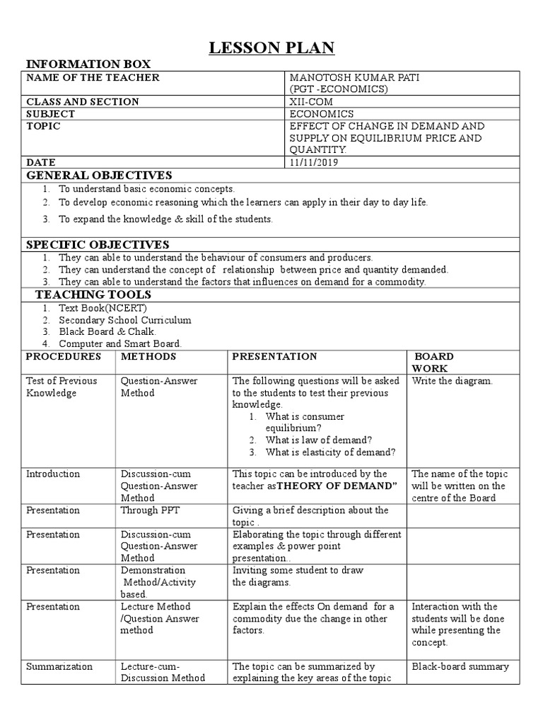 Lesson Plan On Demand Economics 2019 | PDF | Computers