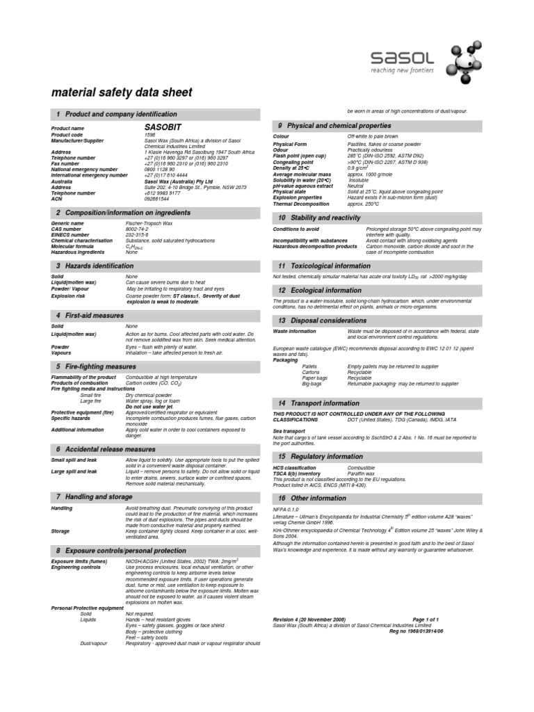MSDS Sasobit | PDF