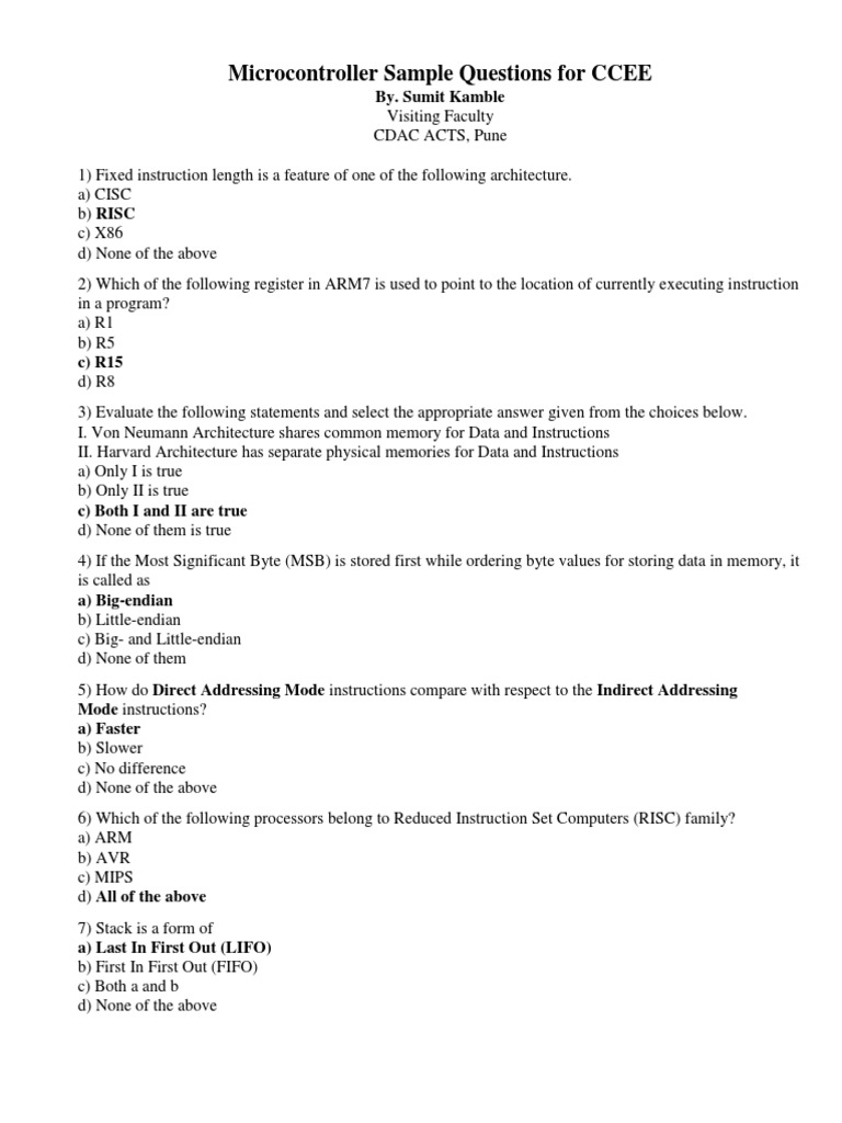 Microcontroller Sample Questions CCEE | PDF