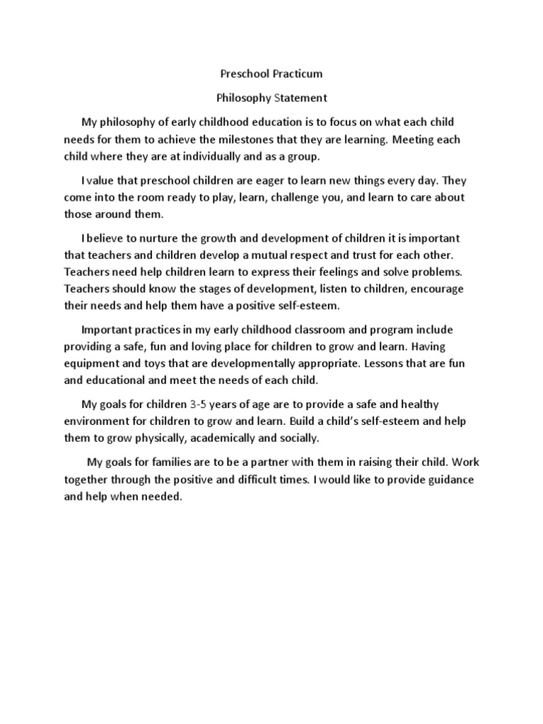 Preschool Practicum Philosophy Statement | PDF